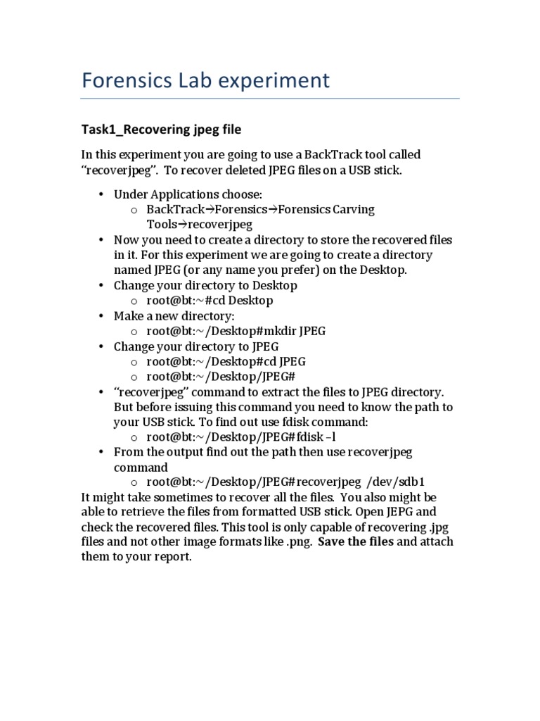 Forensics Lab Experiment: Task1 - Recovering Jpeg File | PDF | Zip (File Format) | Text File