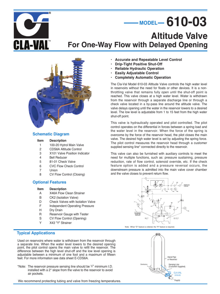 Altitude Valve: For One-Way Flow With Delayed Opening | PDF | Valve ...