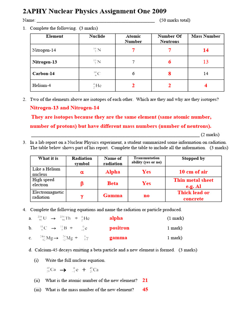 2APHY Nuclear Physics Assignment One Mid Unit 2009 Answers | PDF ...
