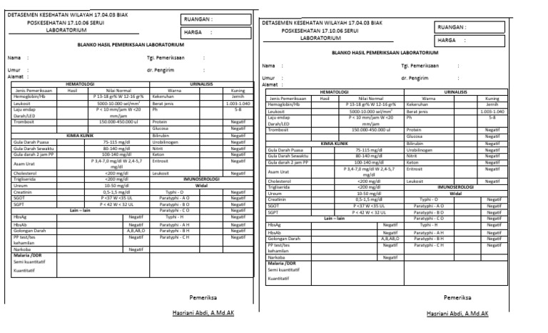 Blangko Lab Poskes Baru 2019 | PDF