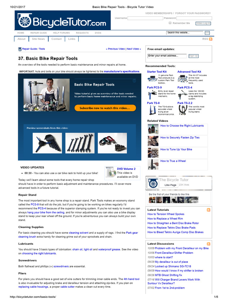 Basic Bike Repair Tools - Bicycle Tutor Video | PDF | Screw | Aerobic ...