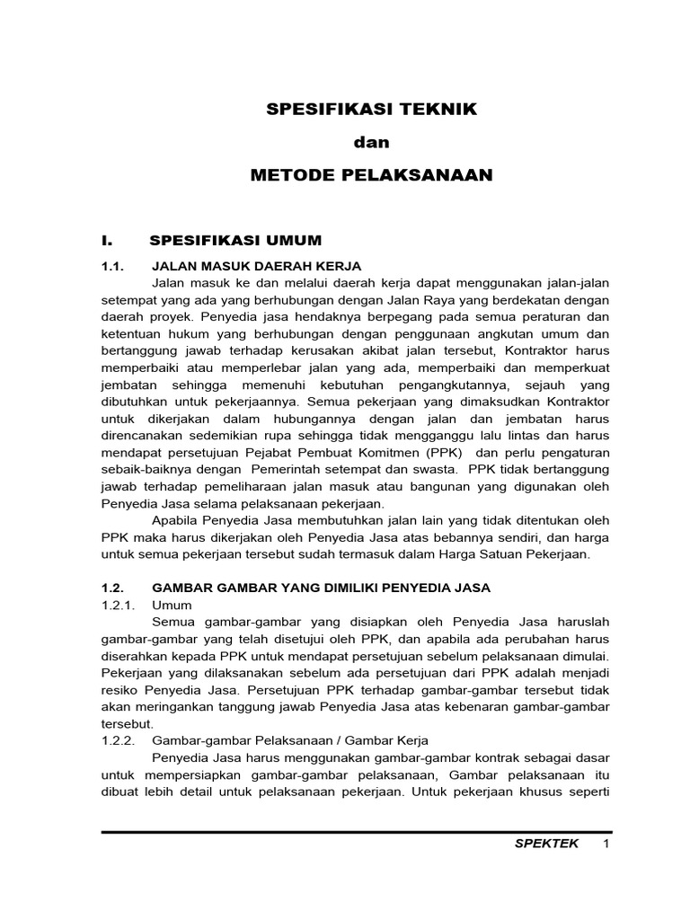 Spektek Dan Metode Pelaksanaan 2023 | PDF
