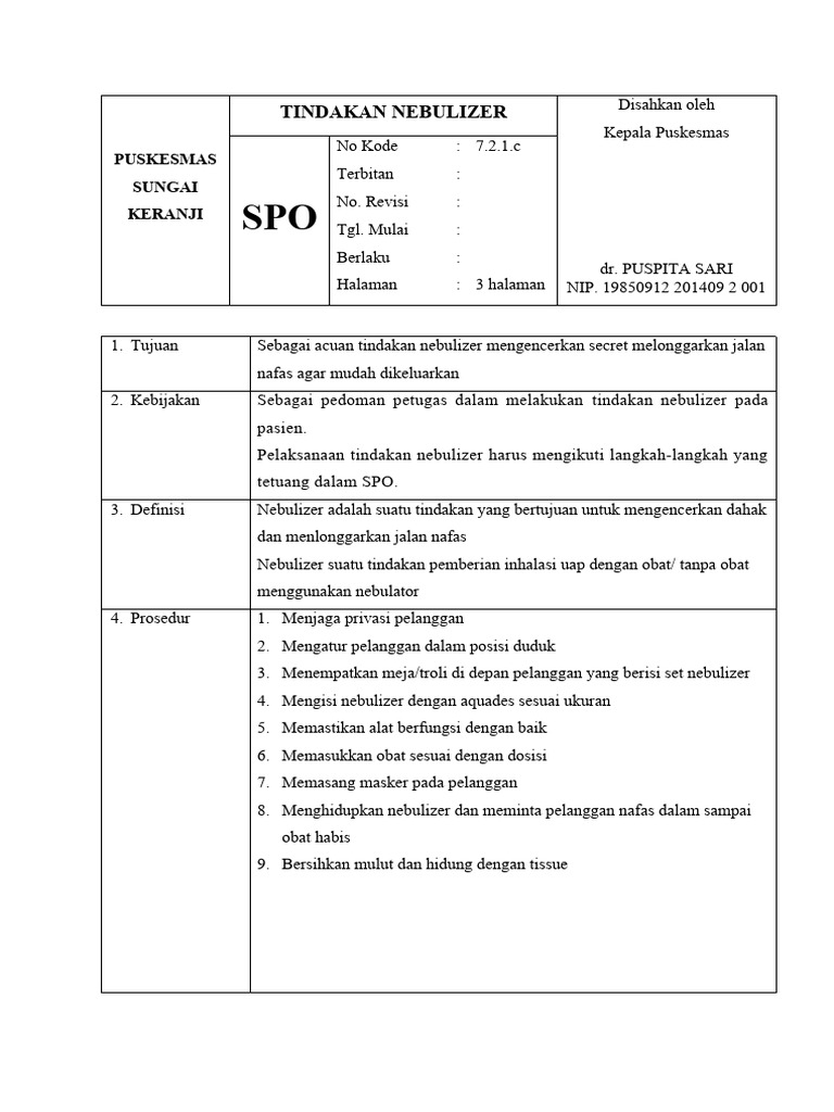 SOP Nebulizer | PDF | Sains & Matematika