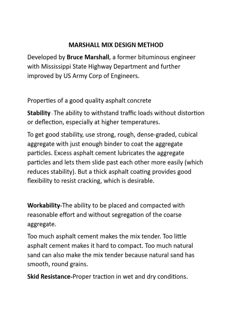 Marshall Mix Design Method | PDF | Road Surface | Concrete