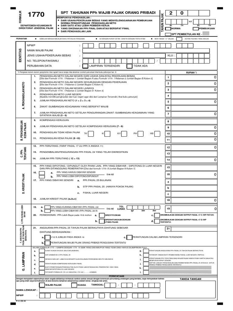SPT Tahunan PPH Orang Pribadi (1770) | PDF