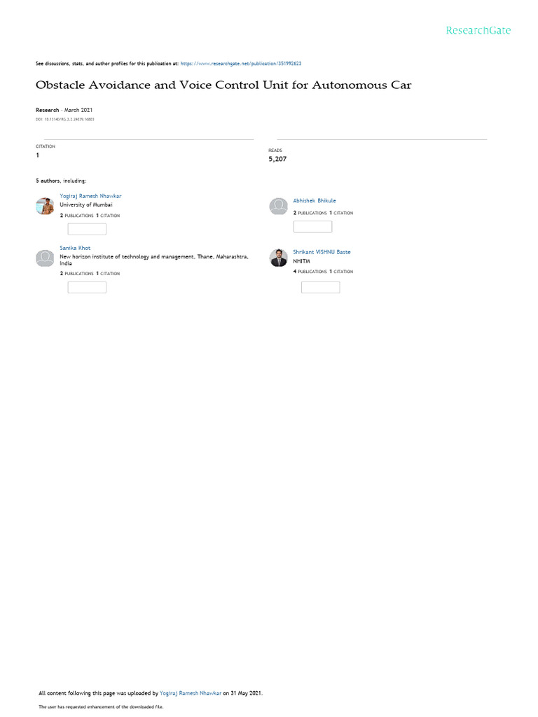 Obstacle Avoidance and Voice Control Unit For Autonomous Car | PDF ...