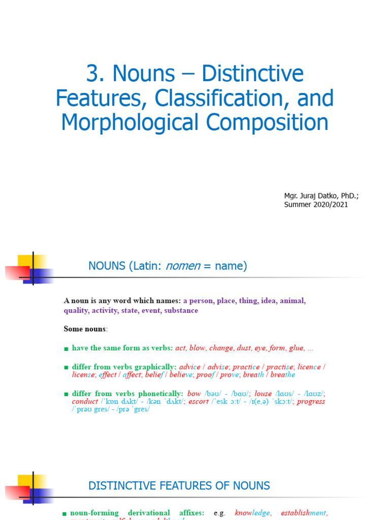 Nouns - Distinctive Features, Classification, and Morphological Composition | PDF | Noun ...
