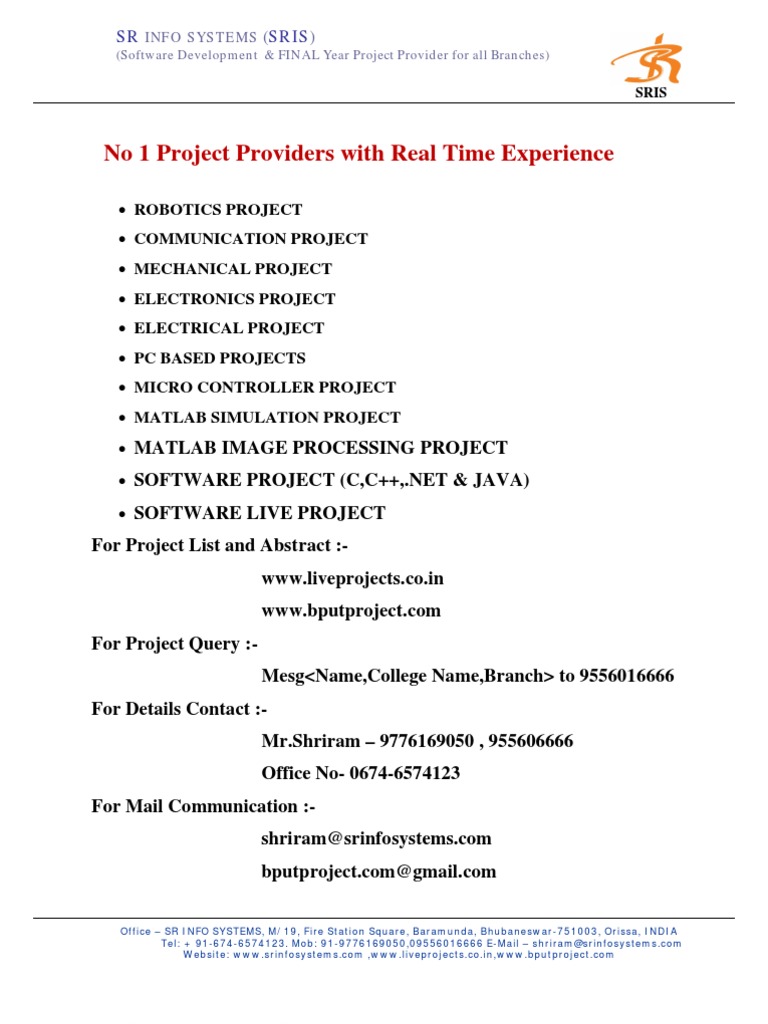 SRIS Projects for All Branches | PDF | Remote Control | Wireless