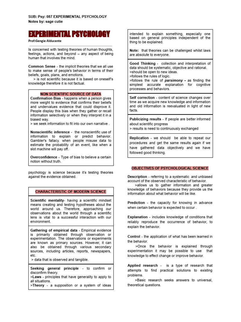 Experimental Psychology | PDF | Experiment | Validity (Statistics)