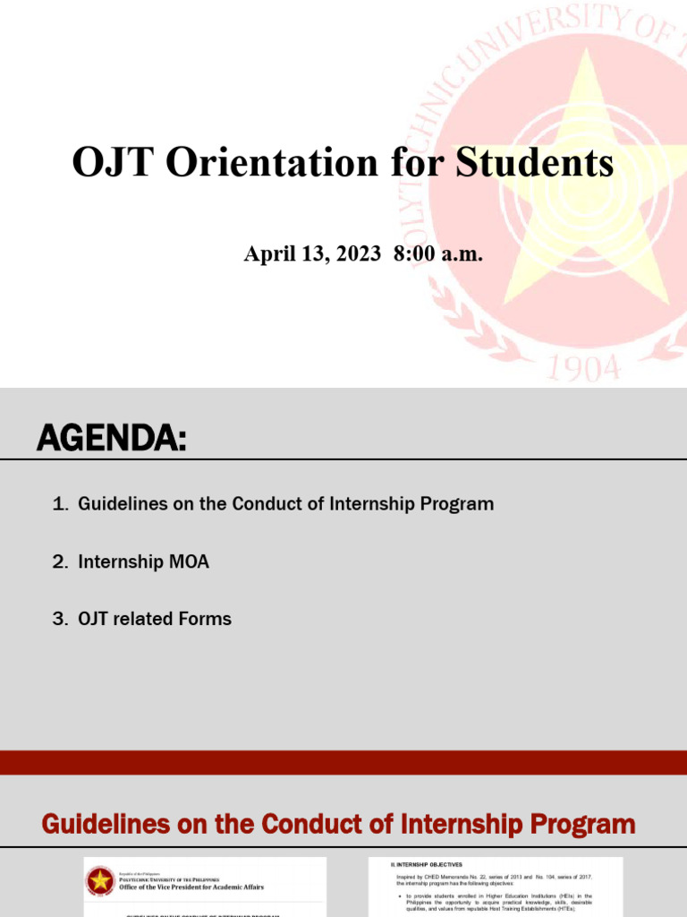 OJT Orientation For Students | PDF | Internship | Job Hunting