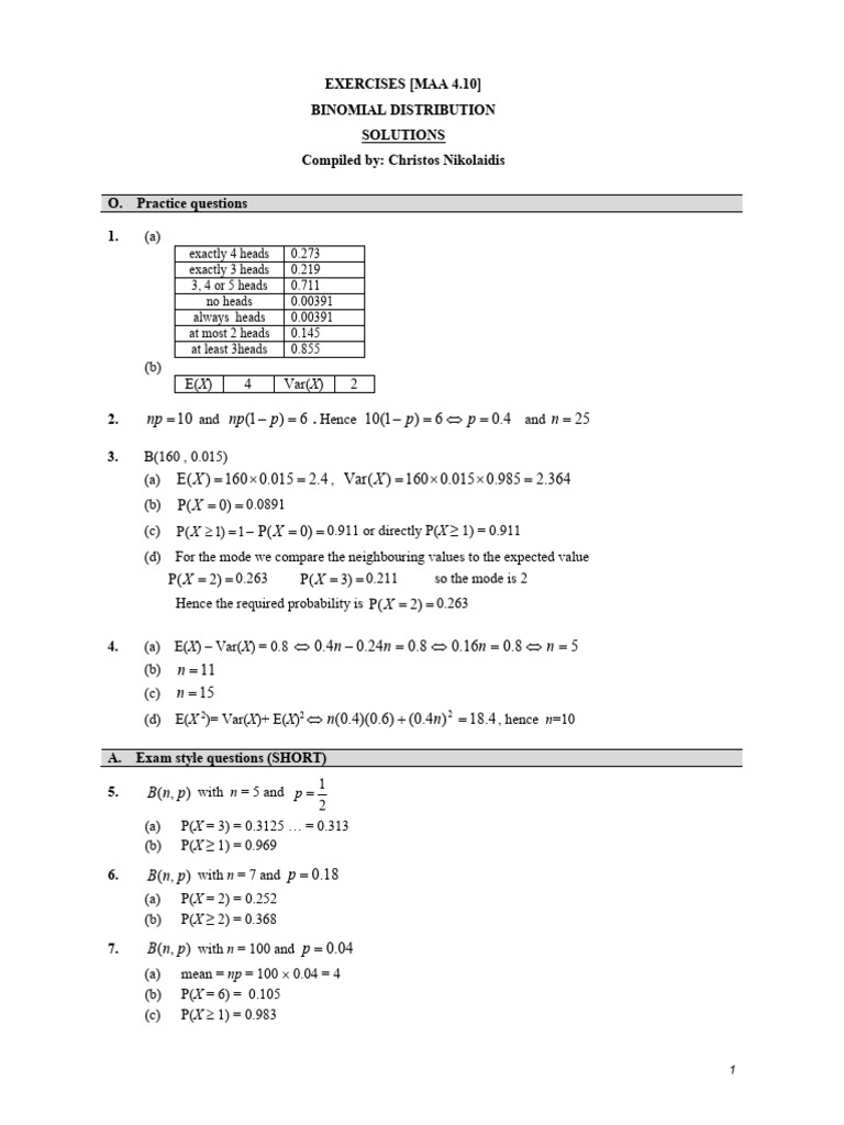 (MAA 4.10) BINOMIAL DISTRIBUTION - Solutions | PDF | Combinatorics | Quantitative Research