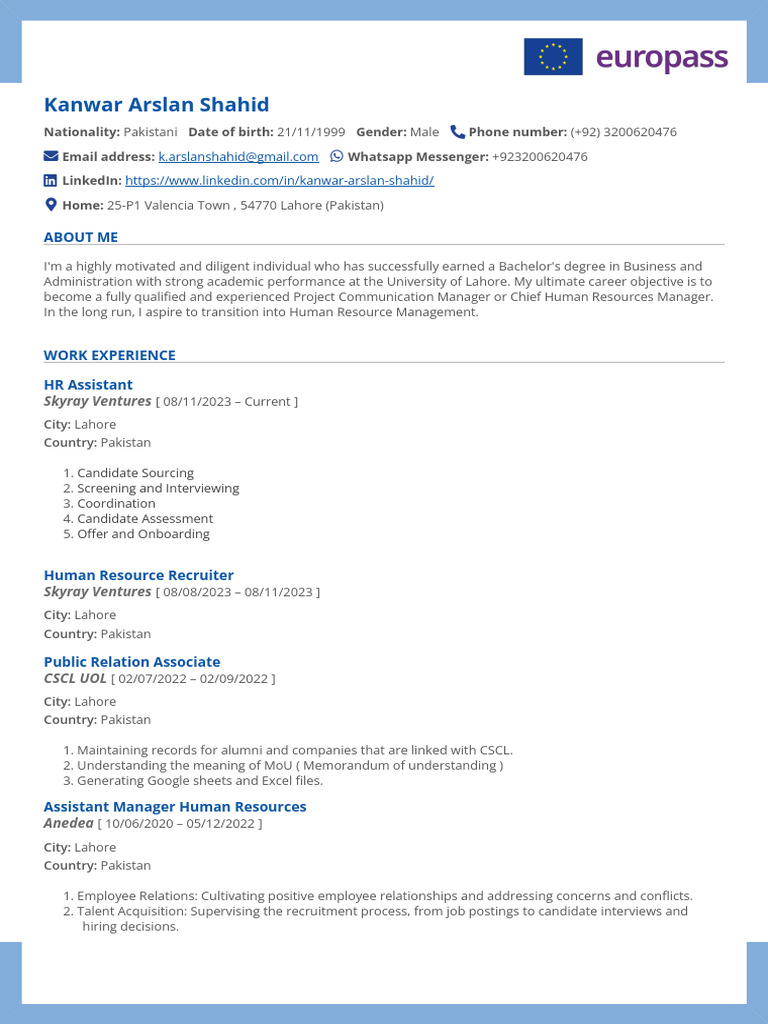Europass Example | PDF | Human Resource Management | Graphic Design