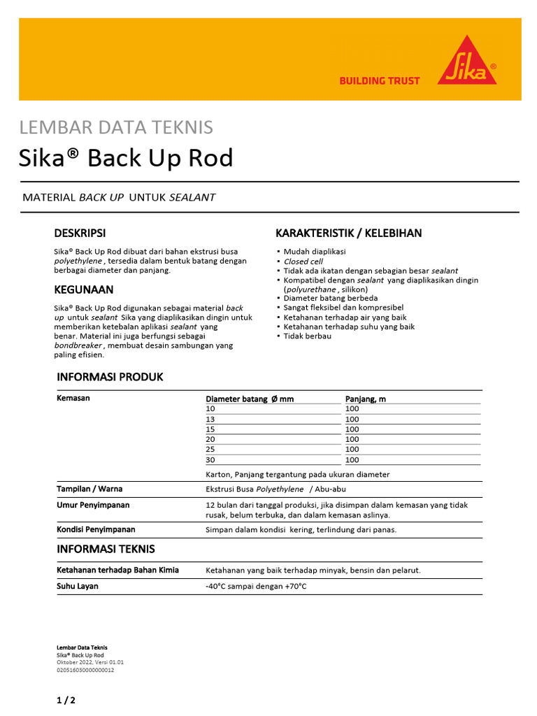 Sika-Sealant Back Up Rod | PDF | Teknologi & Rekayasa
