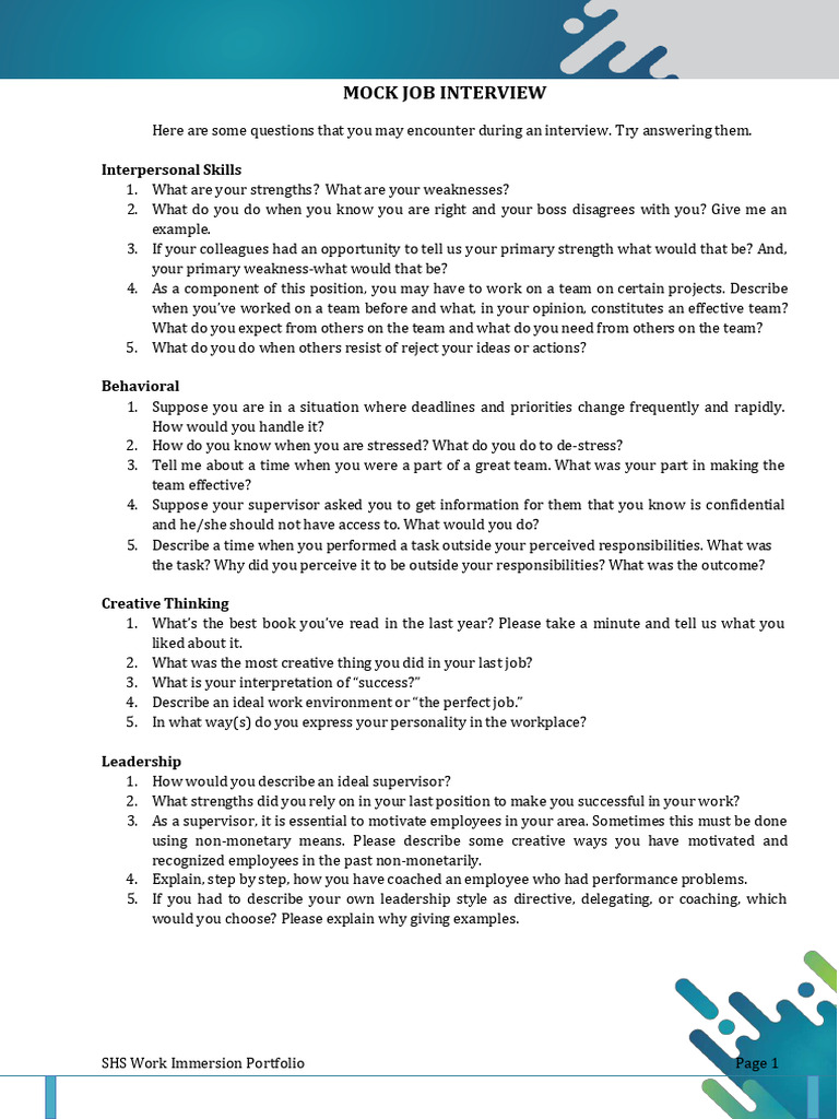 Mock Job Interview | PDF | Job Interview | Leadership
