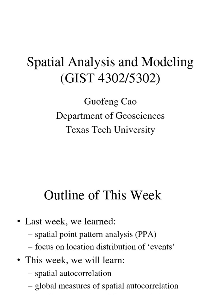 Lecture 6 | PDF | Spatial Analysis | Autocorrelation