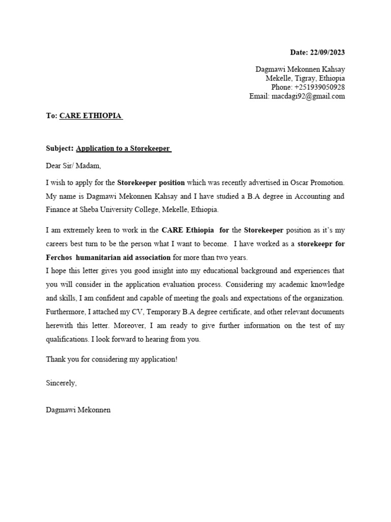 Storekeeper Job Application | PDF