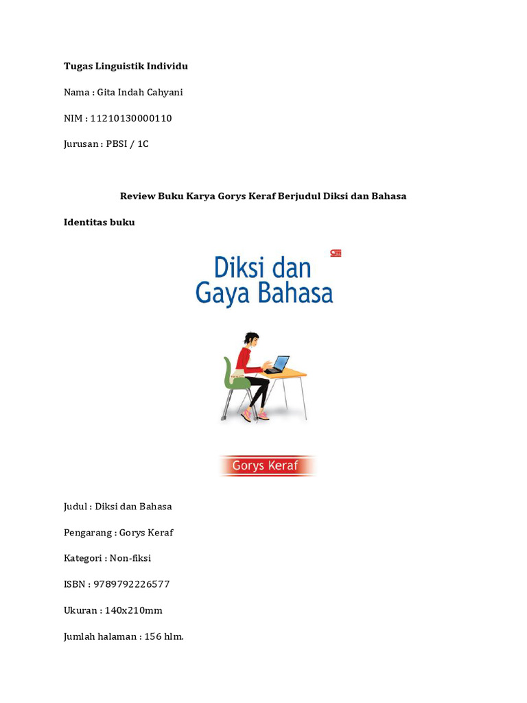 Review Buku Karya Gorys Keraf Berjudul Diksi Dan Bahasa (Autosaved) - Dikonversi | PDF