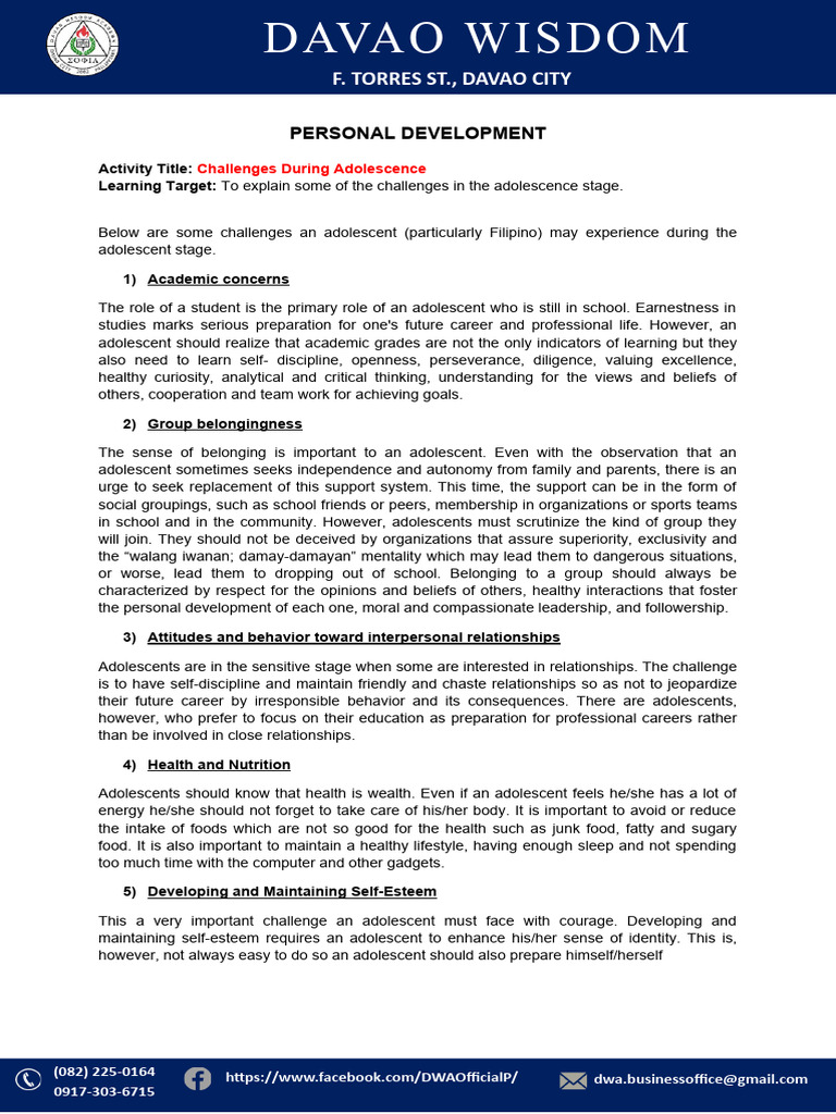 PerDev Learning Activity | PDF | Adolescence | Self Esteem