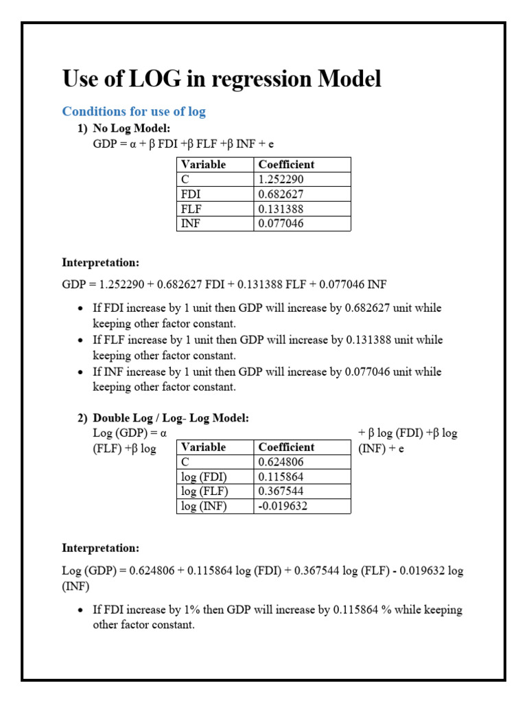 Use of LOG in Regression Model | PDF | Coefficient Of Determination | F ...