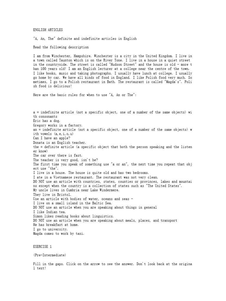 English Articles | PDF | Noun | Plural