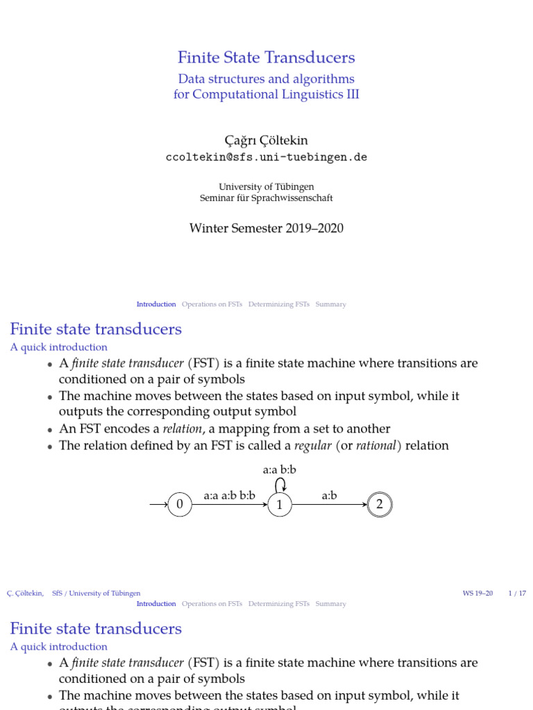 Finite State Transducers: Data Structures and Algorithms For Computational Linguistics III | PDF ...