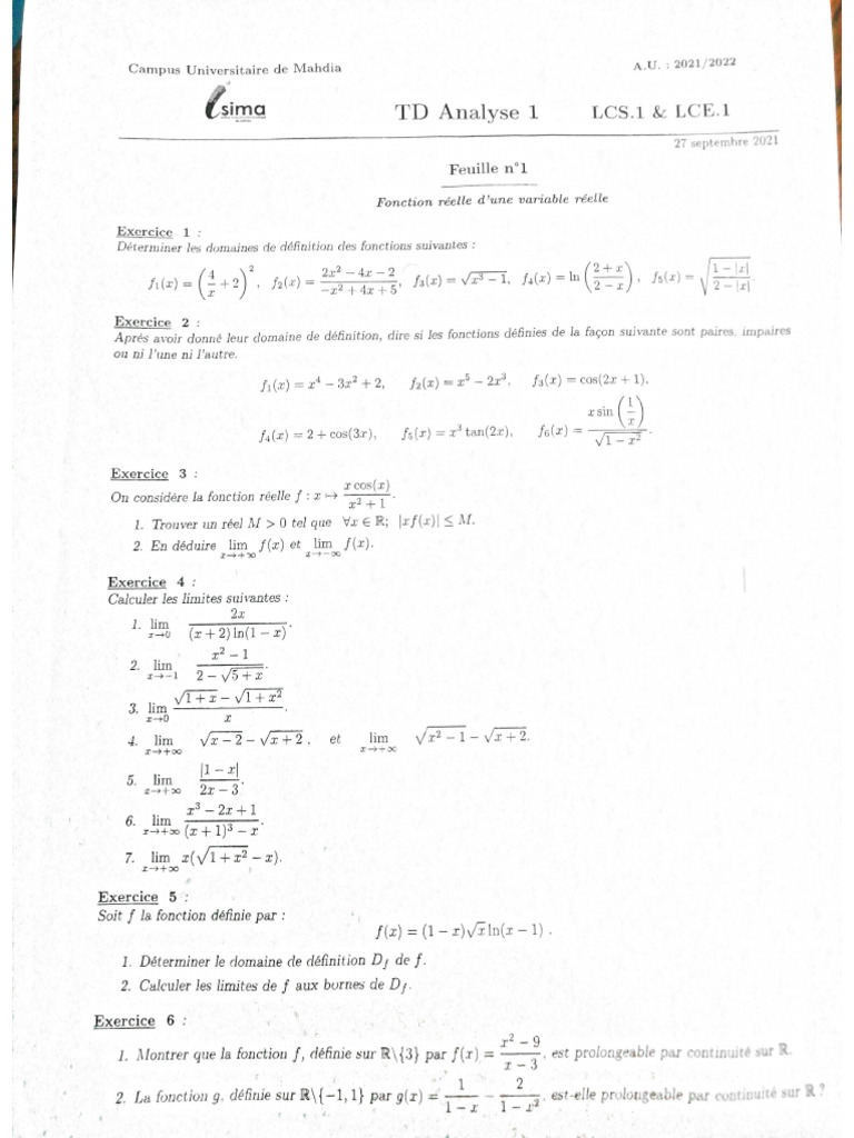 TD1 Analyse Serie 1 | PDF