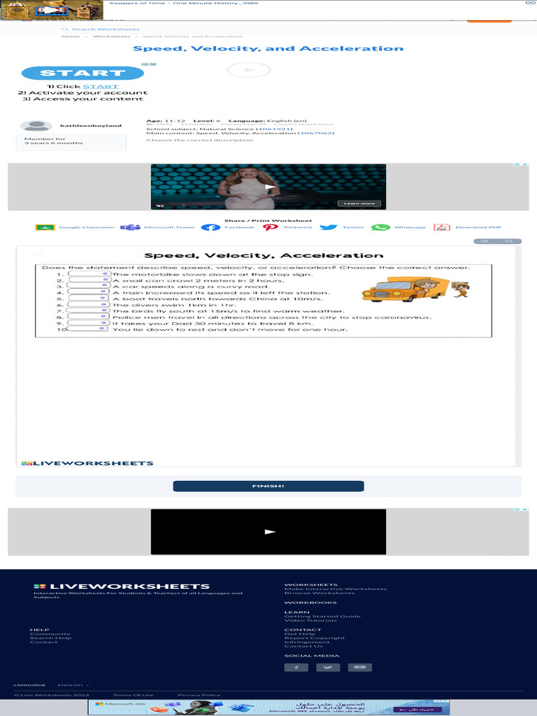 Speed, Velocity, and Acceleration Worksheet Live Worksheets | PDF ...