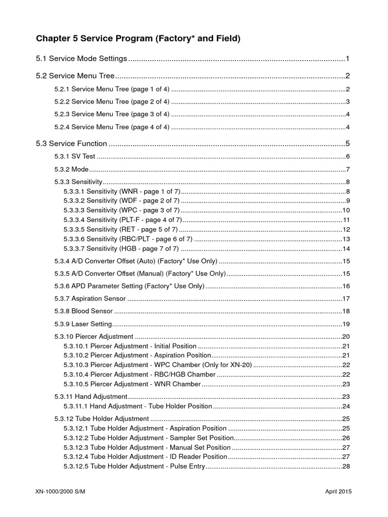 XN-1000 2000 E 05 Service Program (Factory and Field) | PDF | Sensor ...