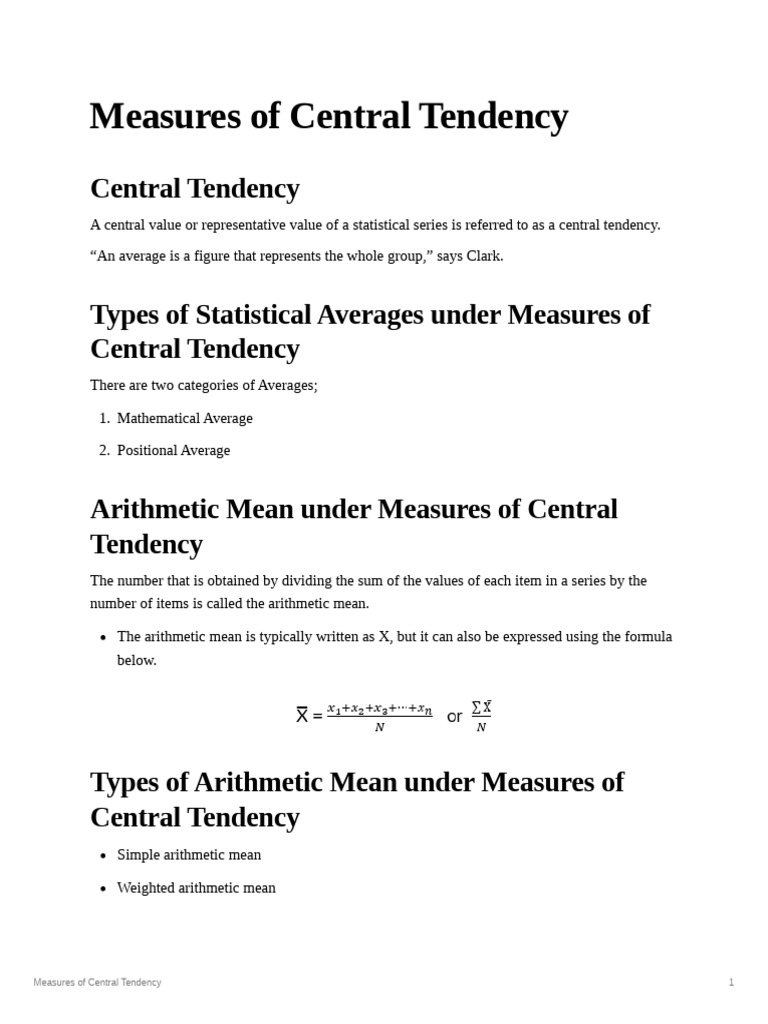 Measures of Central Tendency | PDF | Mean | Arithmetic Mean