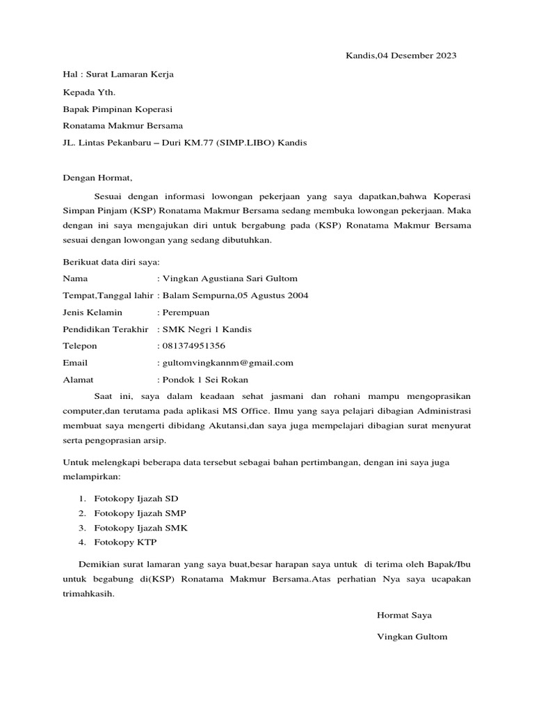 Surat Lamaran KSP | PDF