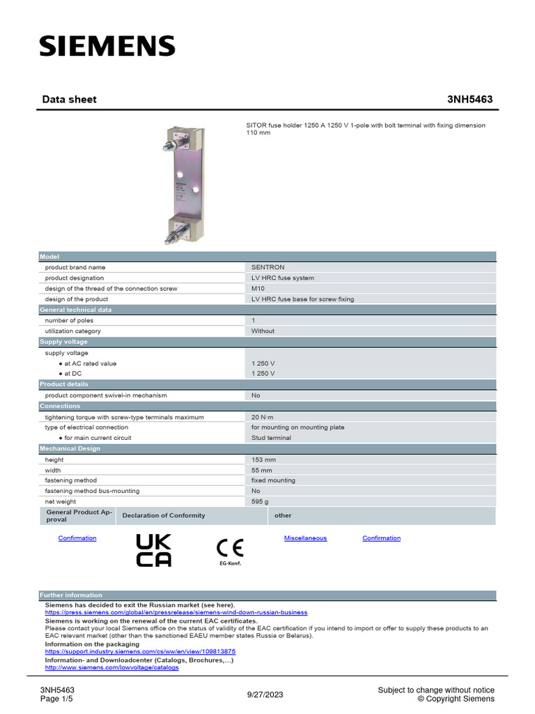 3NH5463 Datasheet en | PDF | Fuse (Electrical) | Screw