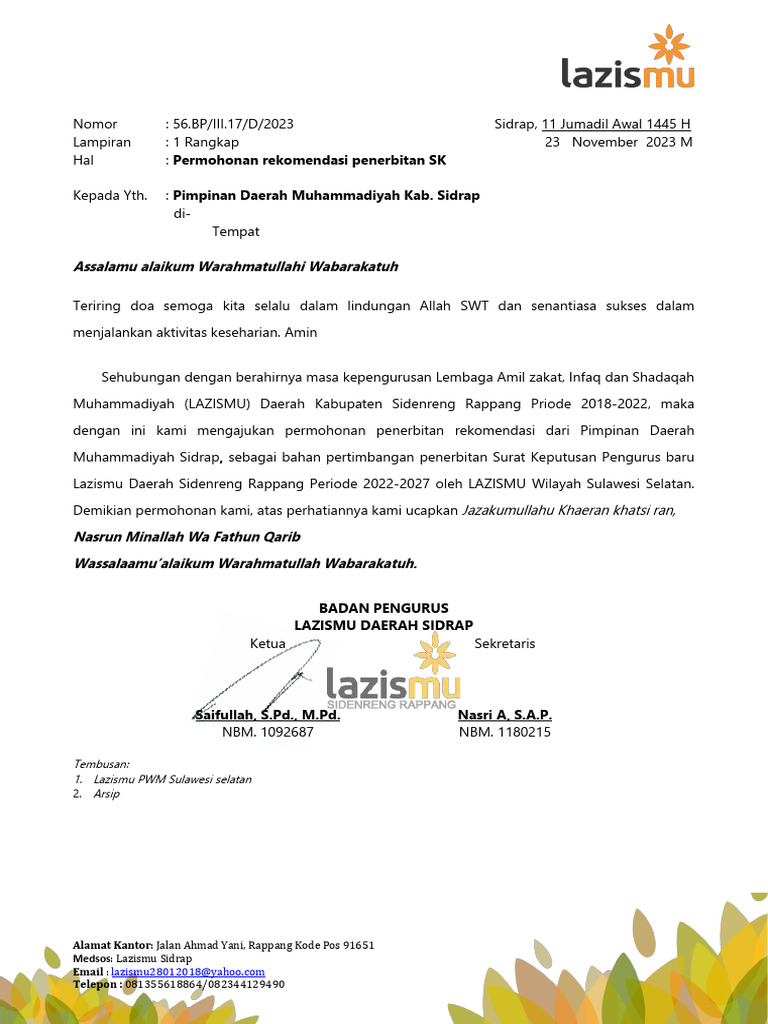 Permohonan Rekomendasi SK Lazismu Sidrap' | PDF