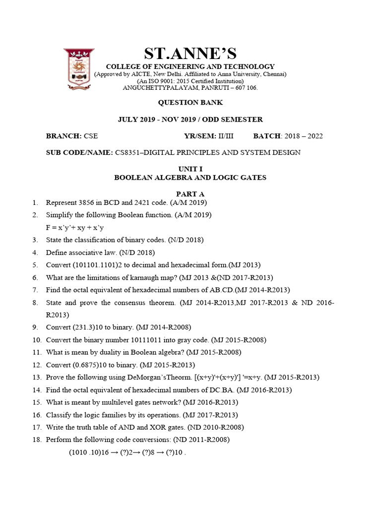 Cs8351-Digital Principles and System Design-1007732531-Dpsd Quest Bank | PDF | Computer Memory ...