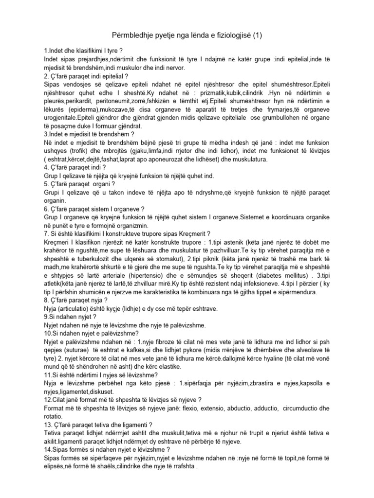Pyetje Fiziologji | PDF