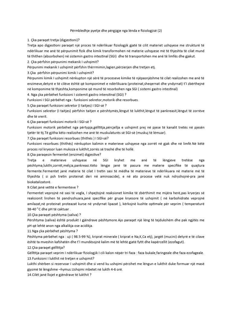 Pyetje Fiziologji | PDF
