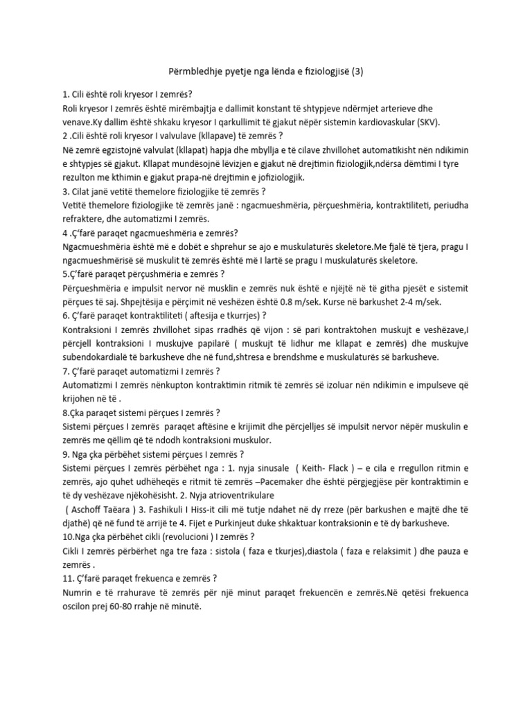 Pyetje Fiziologji | PDF