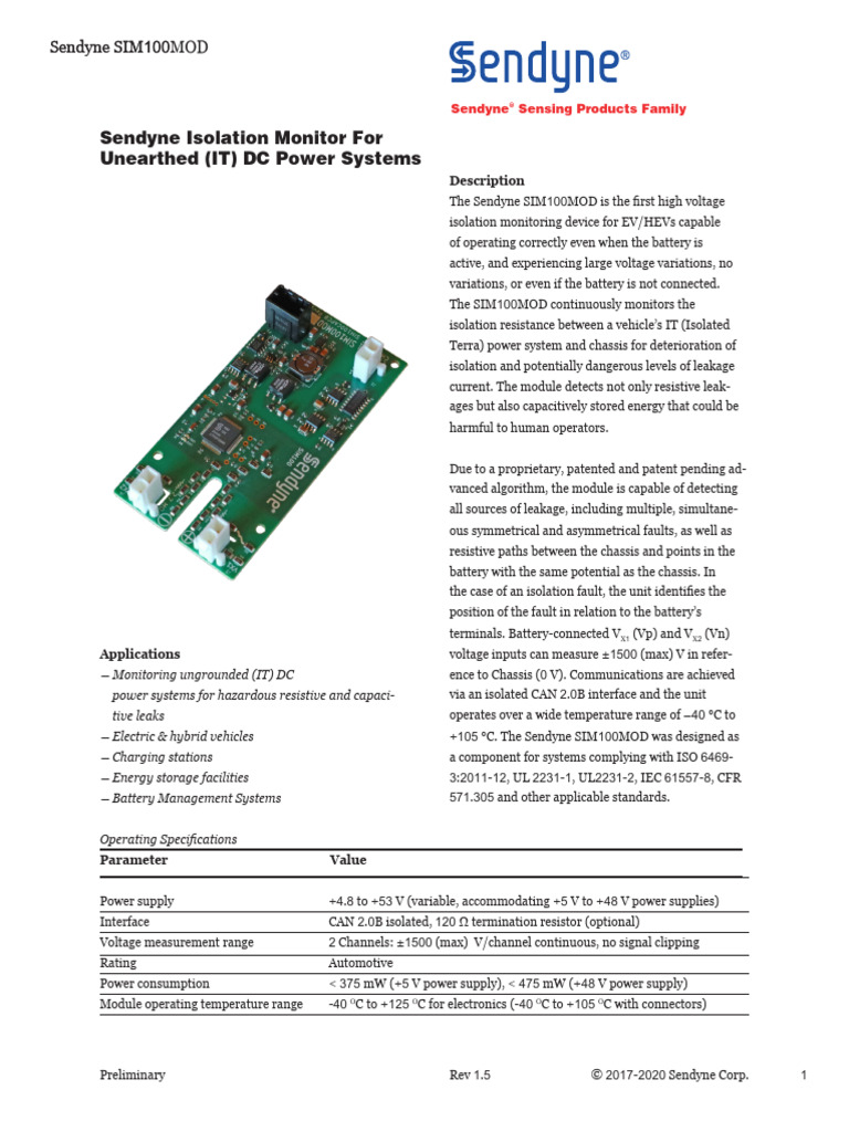 Sendyne SIM100MOD Datasheet V1.5 | PDF | Power Supply | Electrical ...