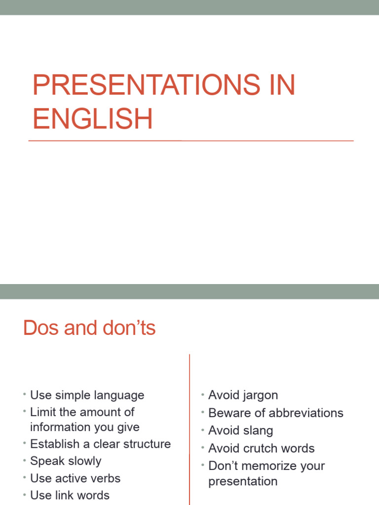 Presentations in English | PDF | Grammar | Communication