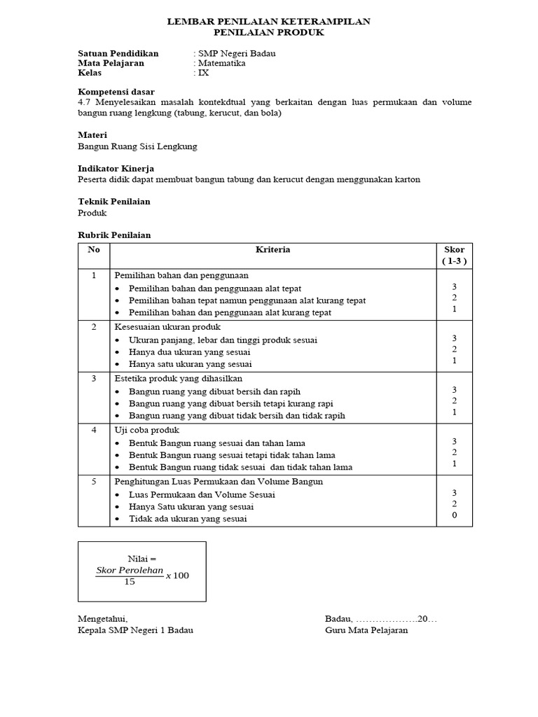 Lembar Penilaian Keterampilan | PDF