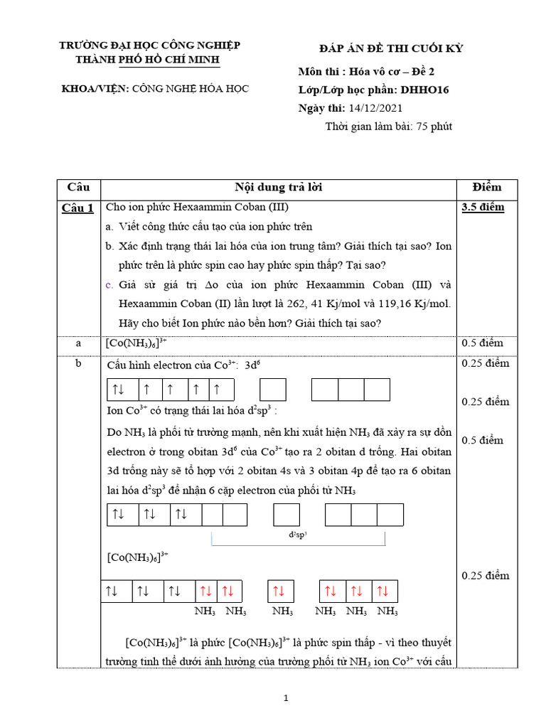 Dap An de 2 - HVC HKI-2021-2022 | PDF