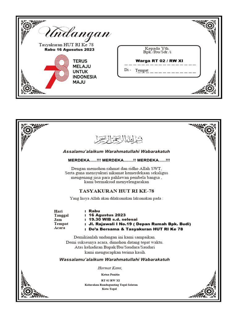 Undangan Malam Tasyakuran Hut Ri 78 | PDF