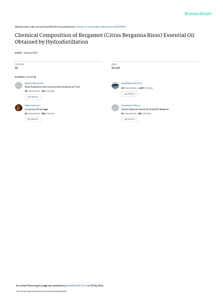 Chemical Composition of Bergamot Citrus Bergamia Risso Essential Oil Obtained by ...