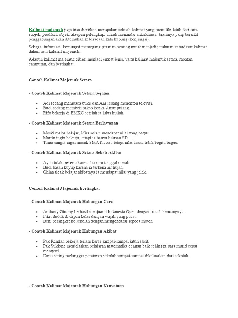 Contoh Kalimat Majemuk dan Jenisnya | PDF