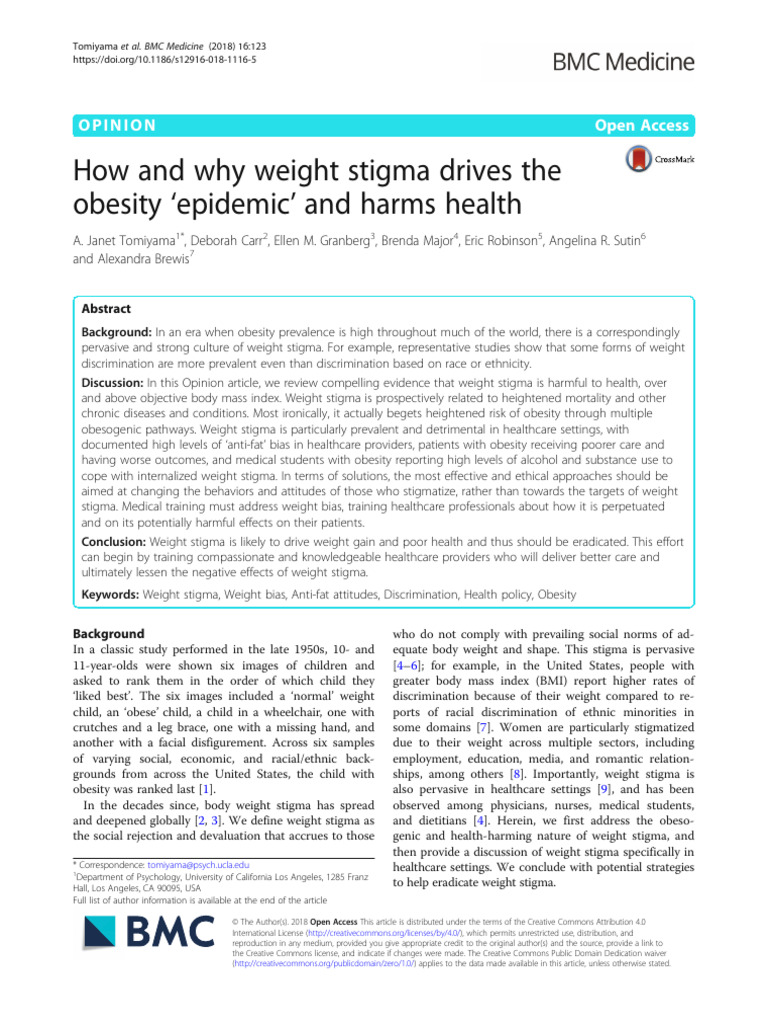 How and Why Weight Stigma Drives The Obesity Epidemic' and Harms Health ... How and Why Weight Stigma Drives The Obesity Epidemic' and Harms Health ...