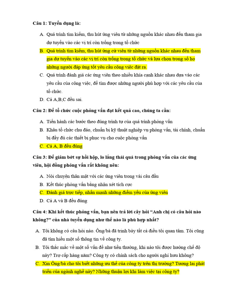 Câu Hỏi Trắc Nghiệm QTNL | PDF