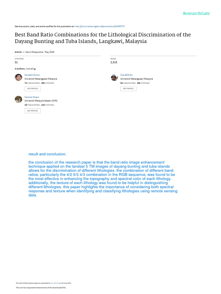 Best Band Ratio Combinations For The Lit Review | PDF | Color | Rock ...