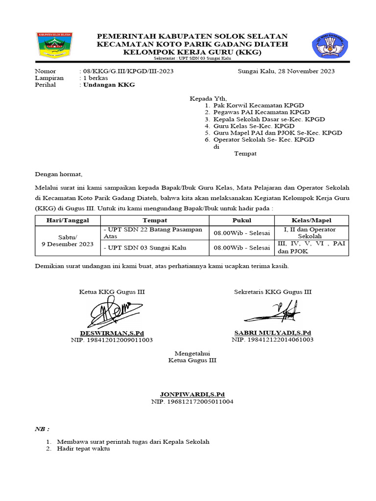 Undangan KKG 2023 Ok | PDF