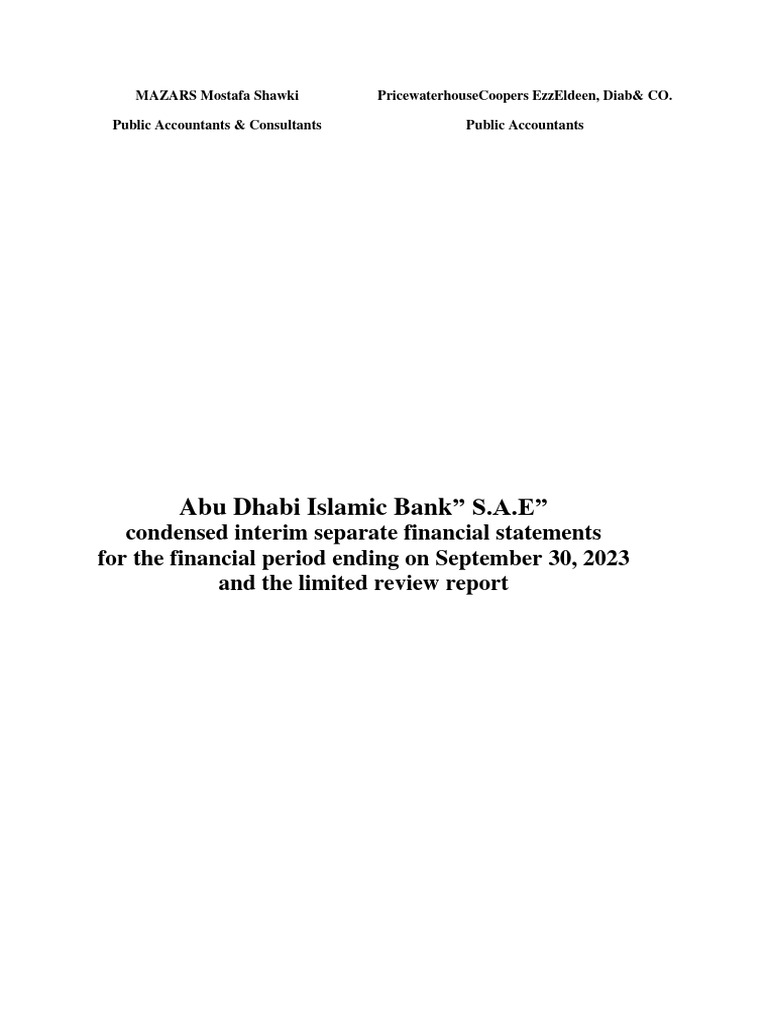 ADIB Egypt Interim Financial Statements 2023 | PDF | Fair Value ...