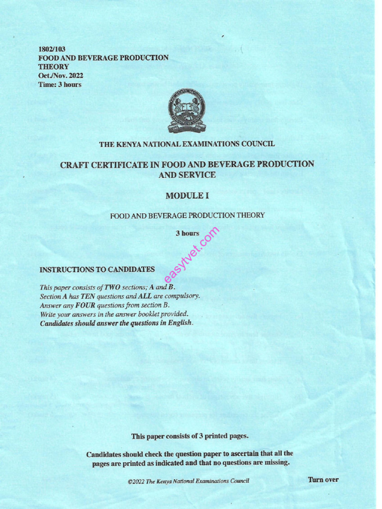 Food Production Test Paper | PDF