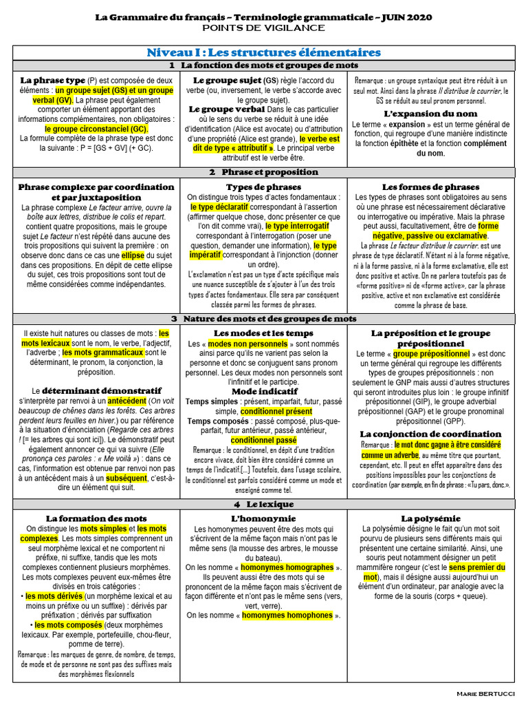 Terminologie grammaticale du français | PDF | Phrase | Clause